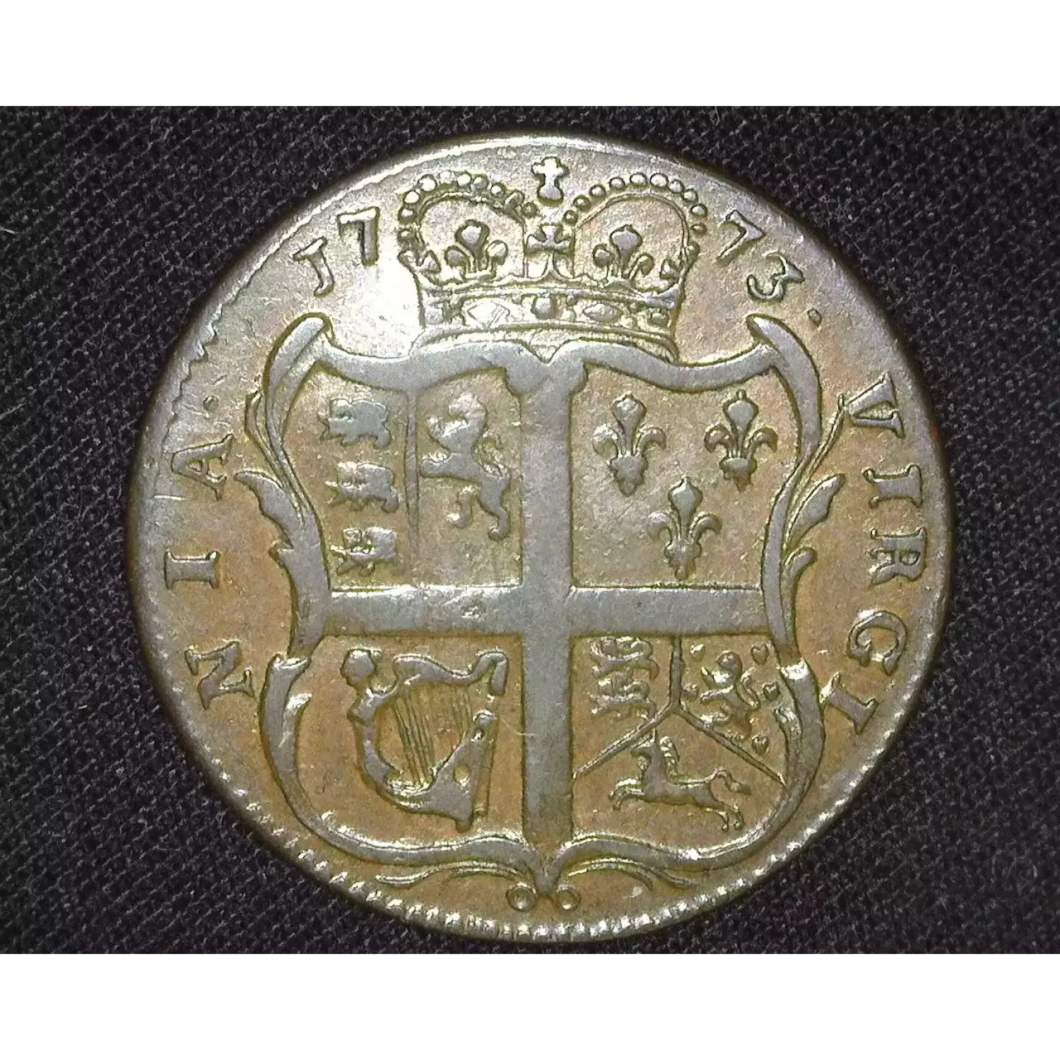 1773 Colonial Virginia Halfpenny EF48 WITH PERIOD - Miller's Mint