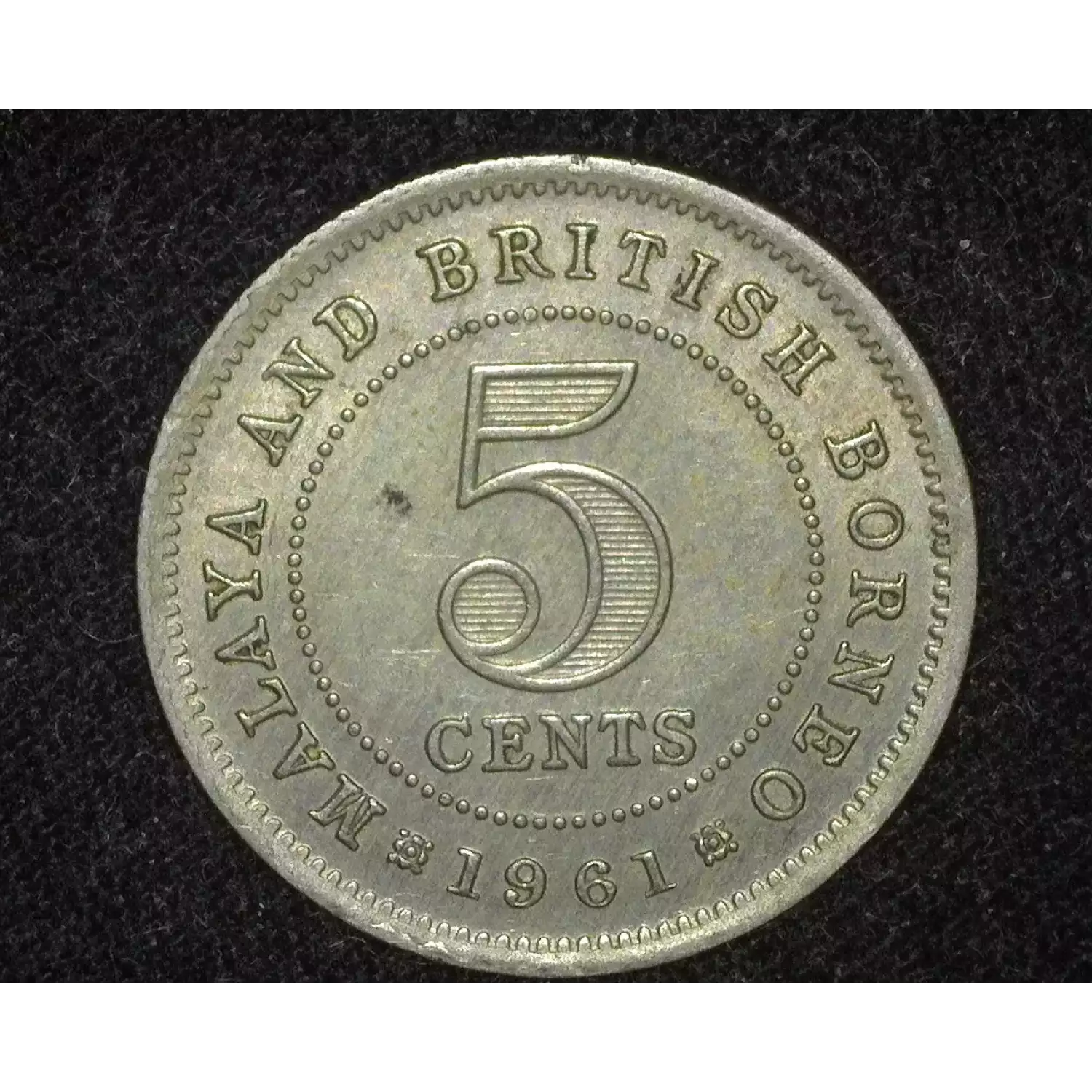 1961 Malaya & British Borneo Copper-Nickel 5 CENTS AU50 - Miller's Mint
