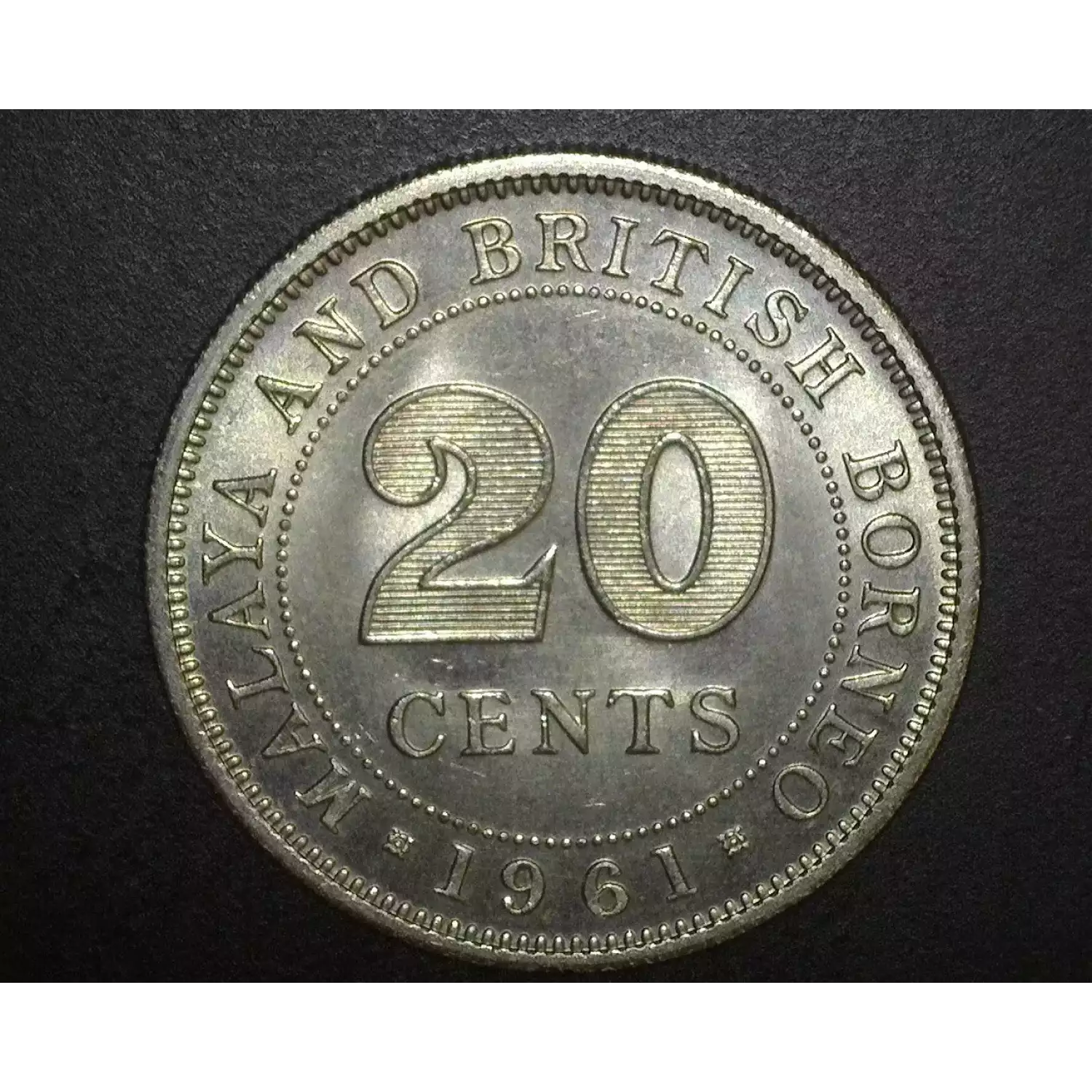1961 Malaya & British Borneo Copper-Nickel 20 CENTS MS64 - Miller's Mint