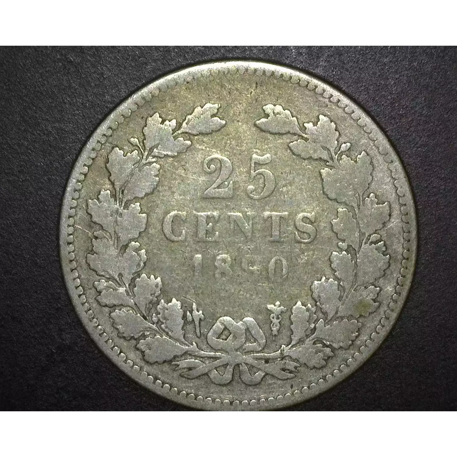 1890 NETHERLANDS 25 CENTS VG10 No Dot - Miller's Mint