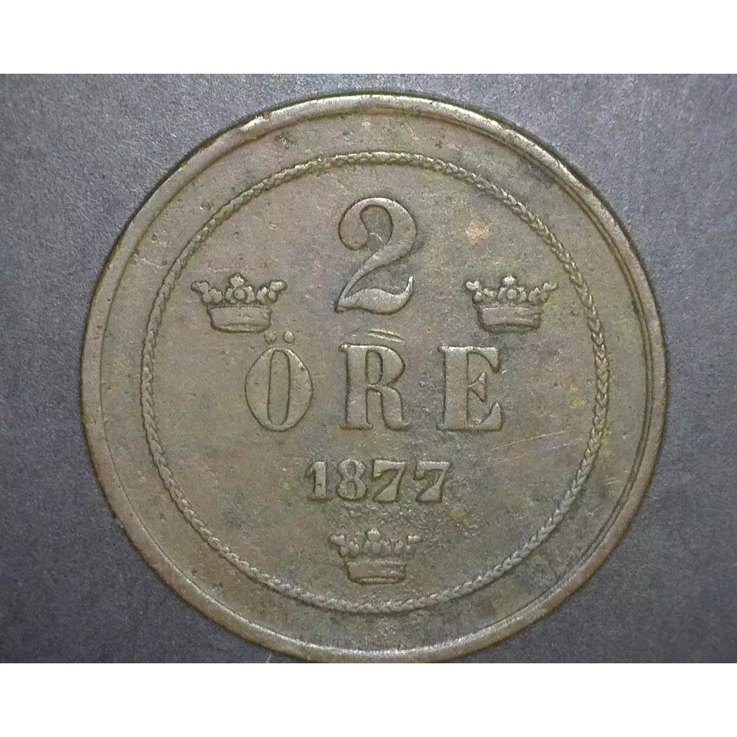 1877 SWEDEN Bronze 2 ORE VF30 - Miller's Mint